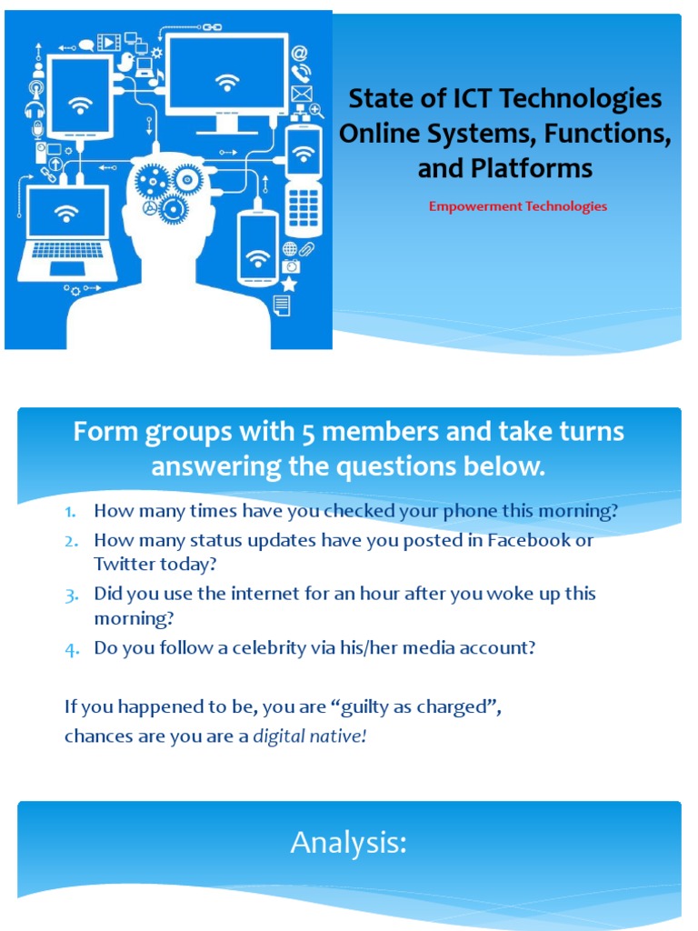 Lesson 1 State of ICT in The Philippines, Online Systems, Functions and ...