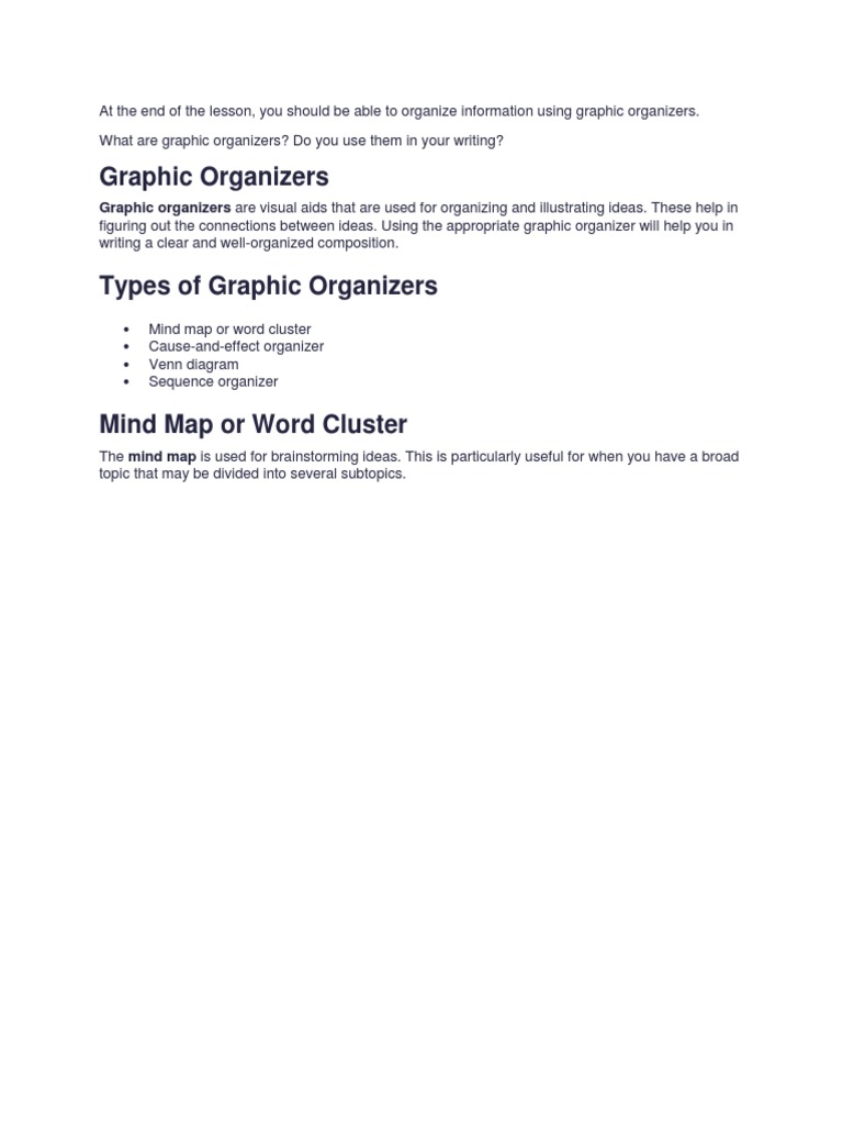 Graphic Organizers Explained: Visual Aids for Organizing Ideas | PDF