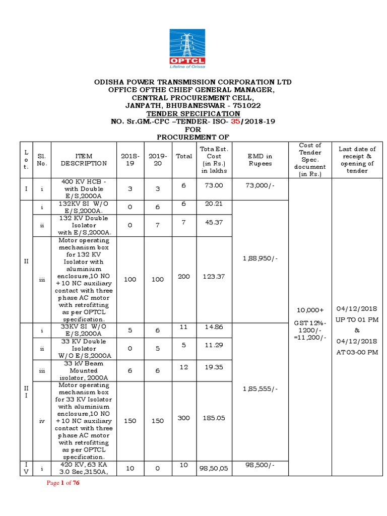 Optcl | PDF | Specification (Technical Standard) | Value Added Tax