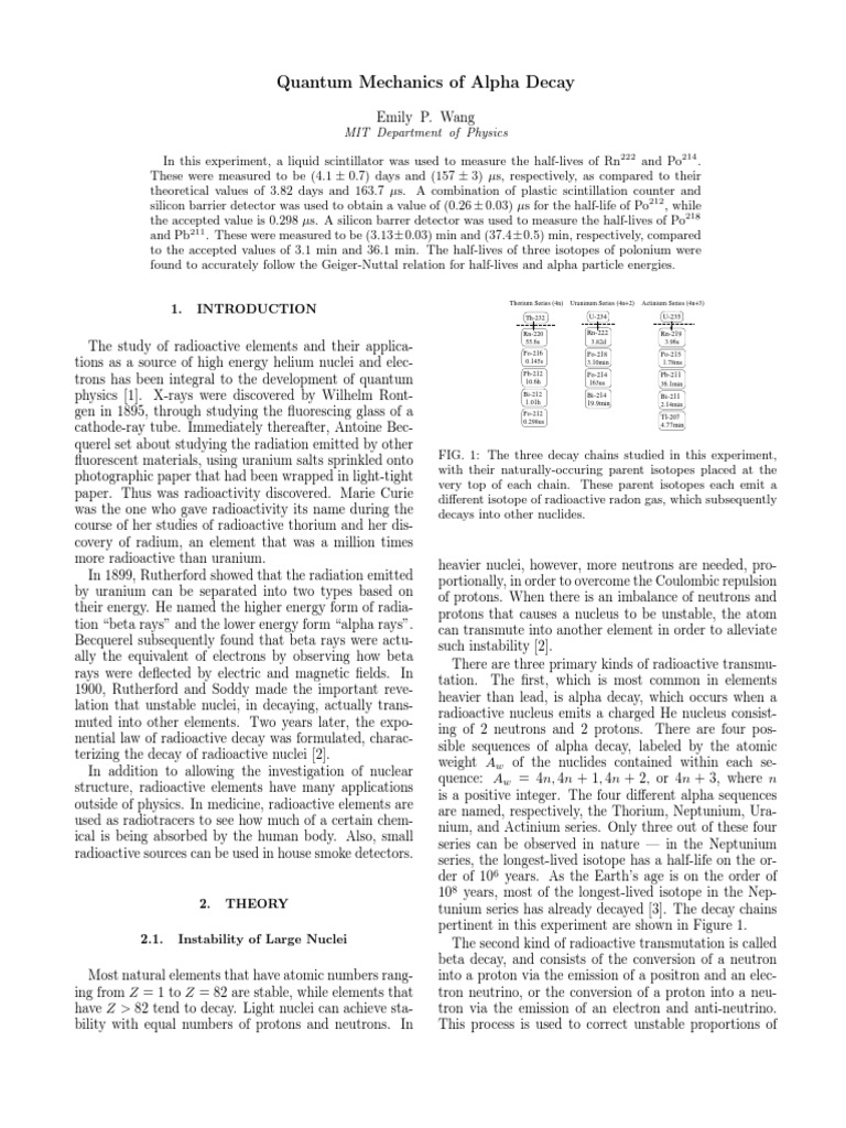 Quantum Mechanics of Alpha Decay | PDF | Radioactive Decay | Atomic Nucleus
