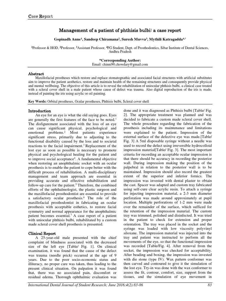 Management of a Patient with Phthisis Bulbi Through Custom Fabrication ...