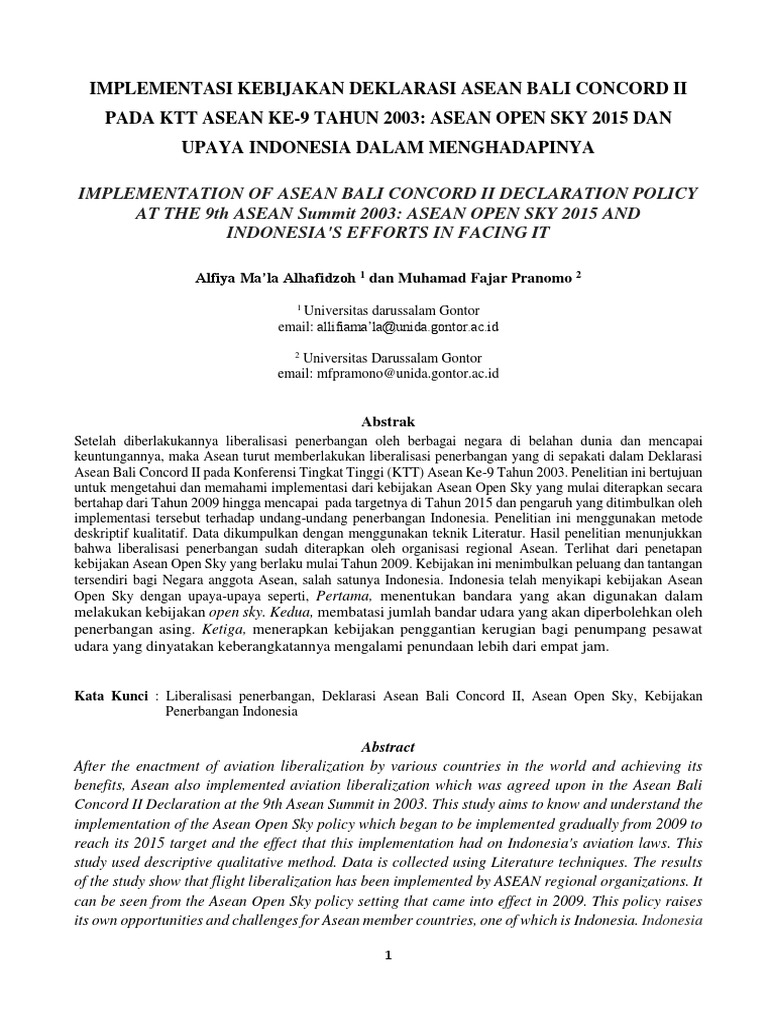 Implementasi Kebijakan Deklarasi Asean Bali Concord Ii Pada KTT Asean ...