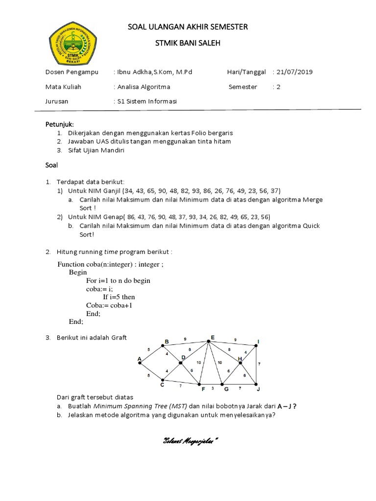Ibnu Uas Analisa Algoritma | PDF | Metode & Bahan Ajar