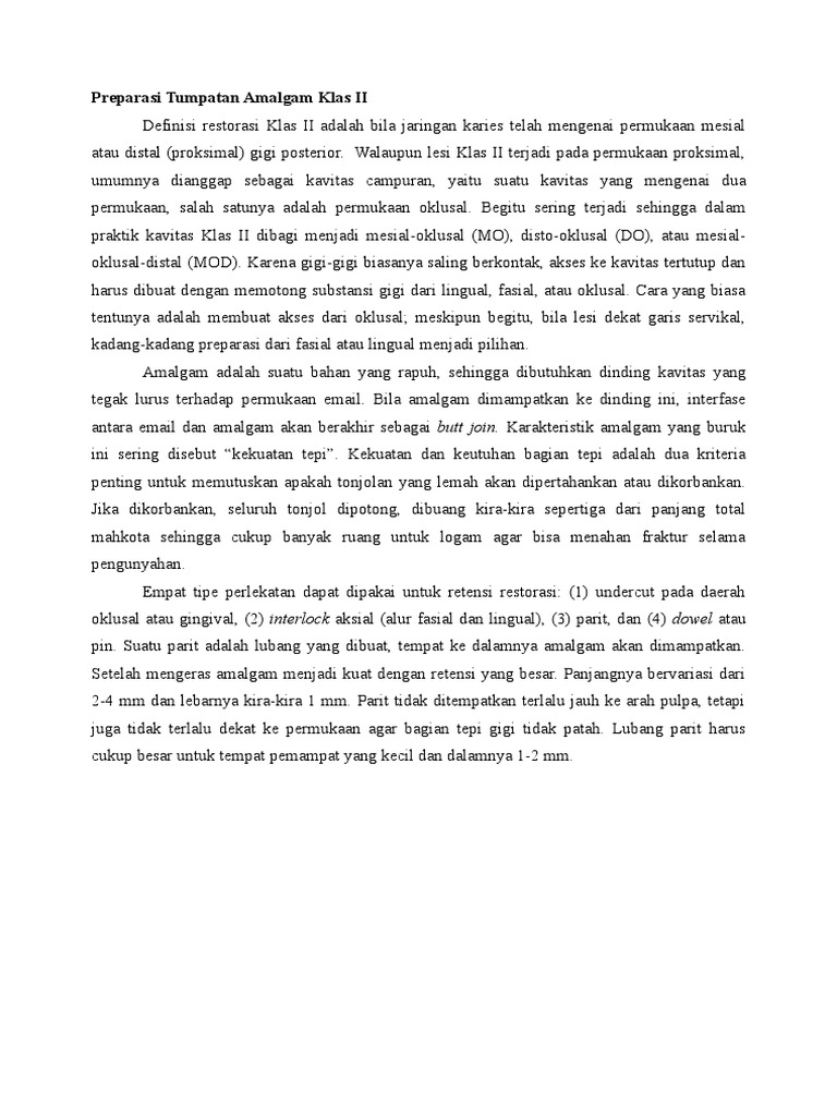 Teknik Restorasi Amalgam Klas II | PDF