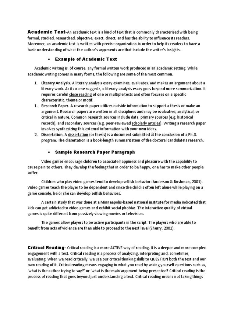 Example of Academic Text | PDF | Thesis | Video Games