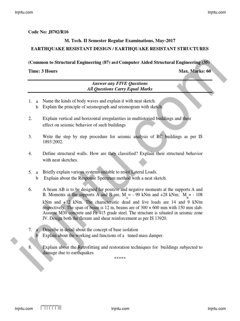 Earthquake Resistant Design Exam Questions | PDF | Seismology ...