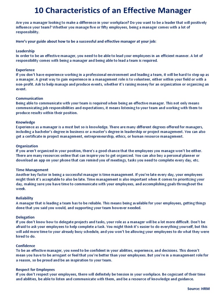 10 Characteristics of An Effective Manager 1562971331 | PDF | Time ...