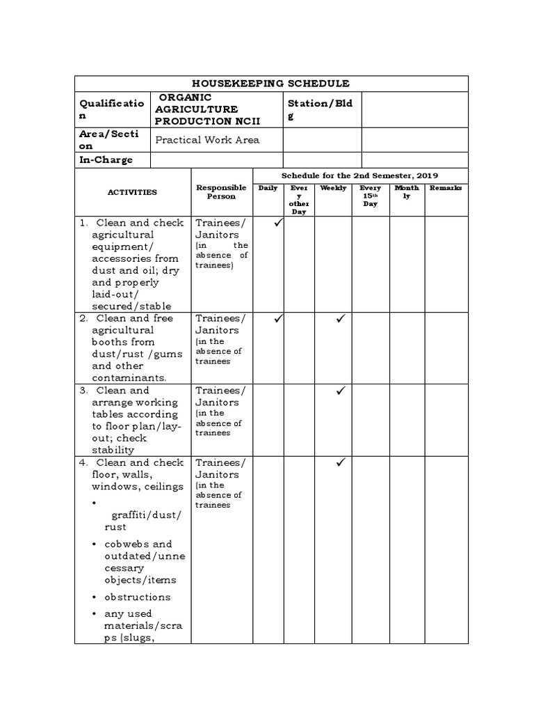 Housekeeping Schedule | PDF | Housekeeping | Nature