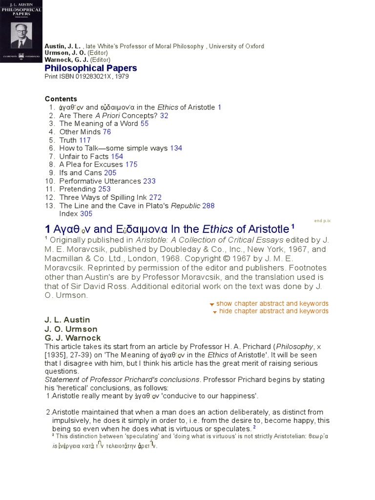 Austin-Philosophical Papers | PDF | Happiness | Aristotle
