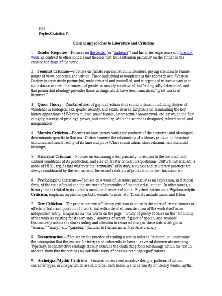 Critical Lenses Theories | PDF | Archetype | Postcolonialism