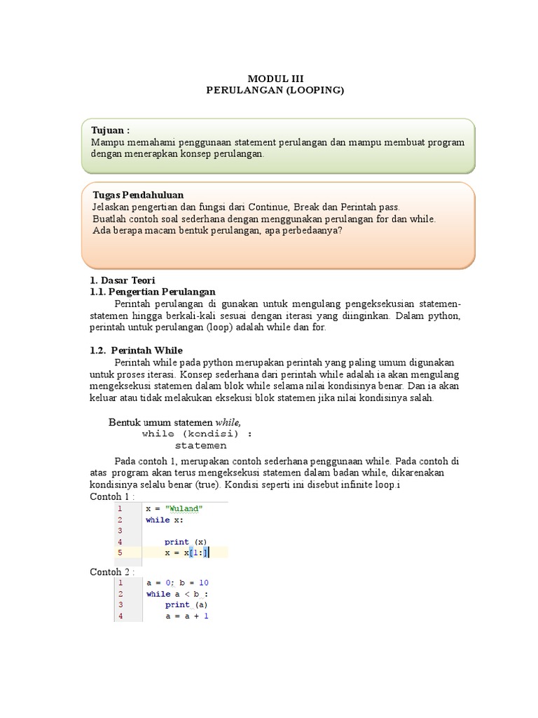 Modul Iii Perulangan Looping | PDF