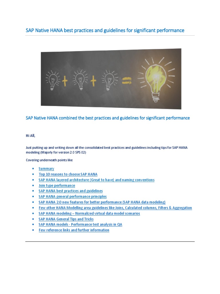 SAP Native HANA Best Practices | PDF | Sap Se | Databases
