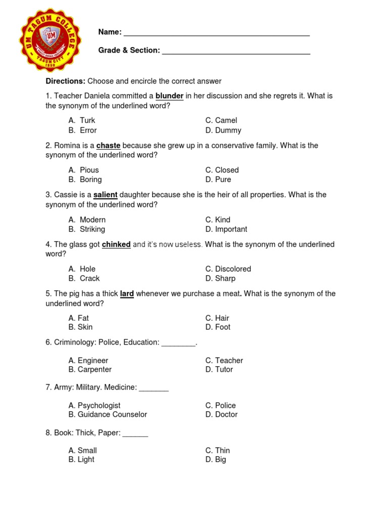 Name: - Grade & Section | PDF