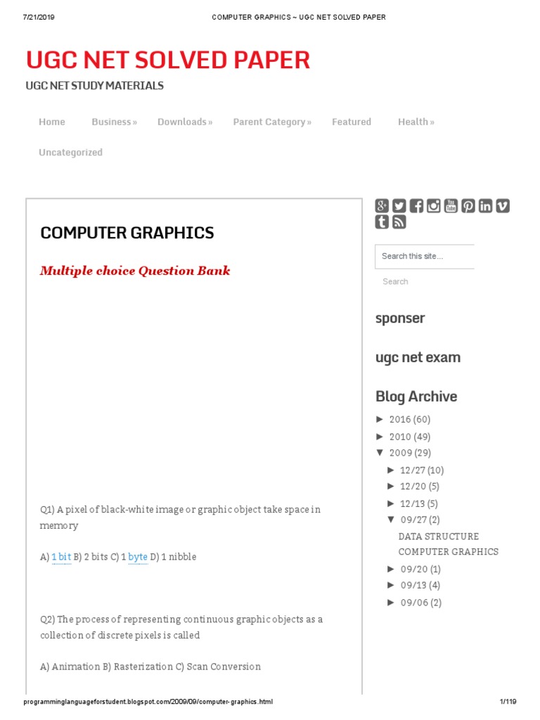 Computer Graphics - Ugc Net Solved Paper PDF | PDF | Computer Monitor ...