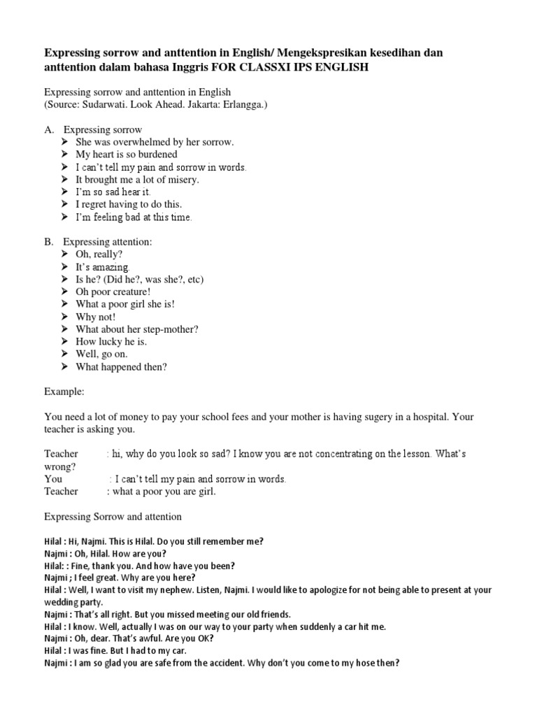 Expressing Sorrow and Attention in English | PDF | Language Arts ...