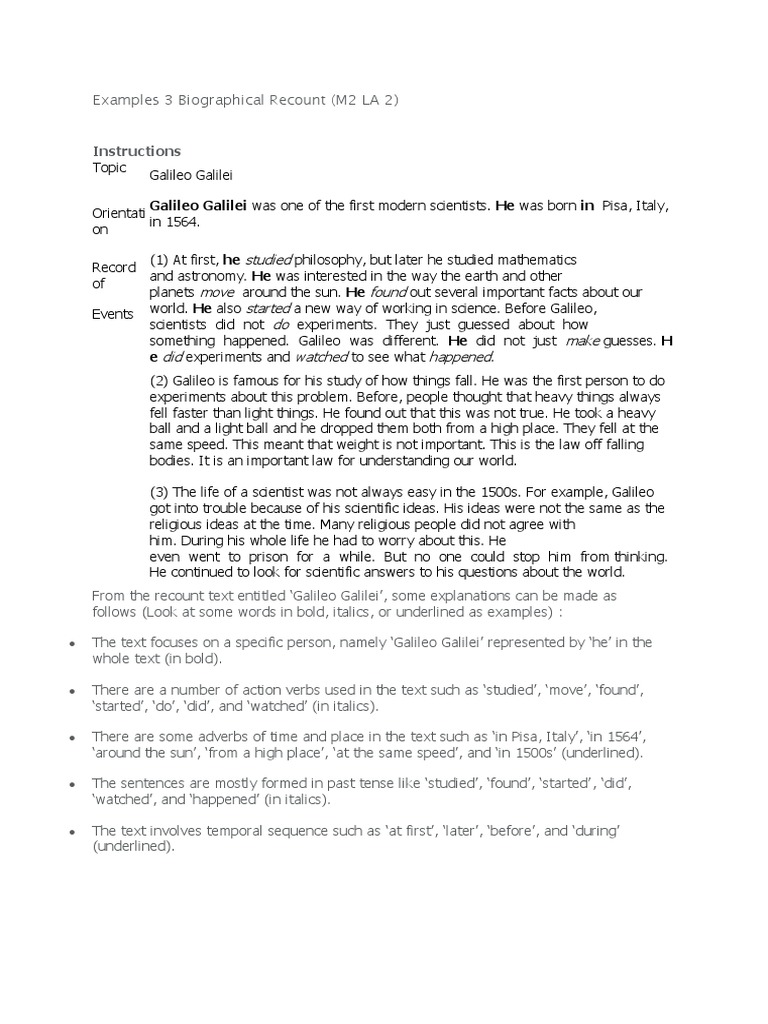 Examples 3 Biographical Recount (M2 LA 2) Ulises | PDF | Galileo ...