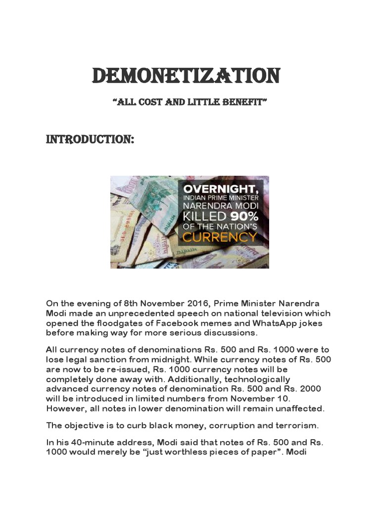 Demonetization: "All Cost and Little Benefit" | PDF | Indian Black ...