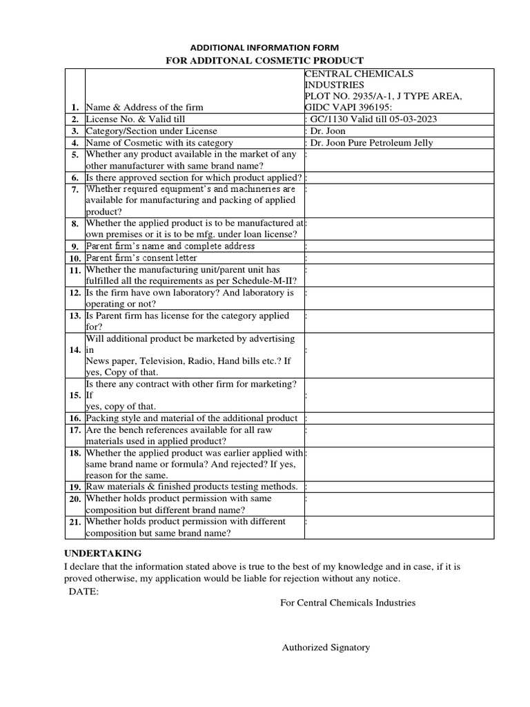 Additional Information Form | PDF | License | Business