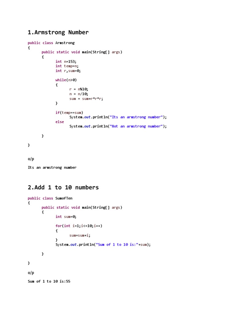 1.armstrong Number: Public Class Public Static Void Int Int Int While | PDF | Areas Of Computer ...