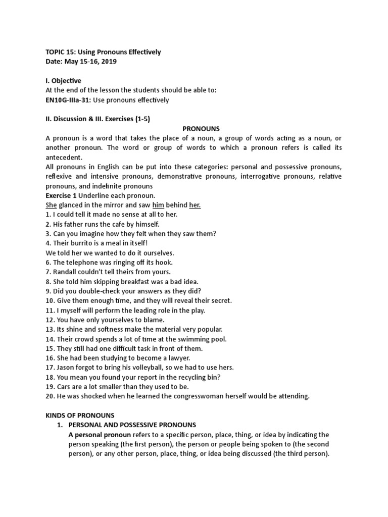 15 Using Pronouns Effectively | PDF | Pronoun | Onomastics