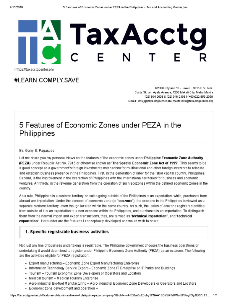 5 Features of Economic Zones Under PEZA in The Philippines - Tax and ...
