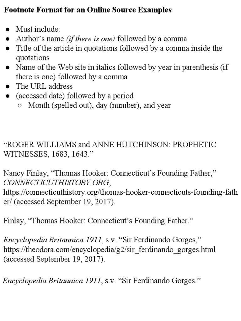 Footnote Format For An Online Source | PDF