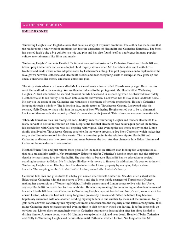 A Story of Exquisite Emotions: A Summary and Analysis of Emily Bronte's ...