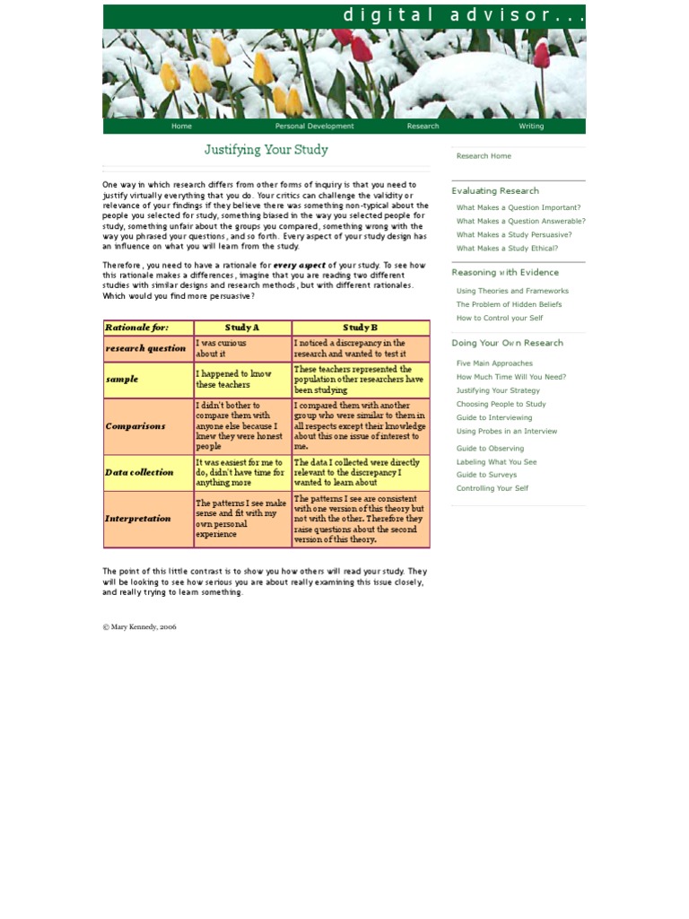 Justifying Your Study: Rationale For: Research Question | PDF | Survey ...