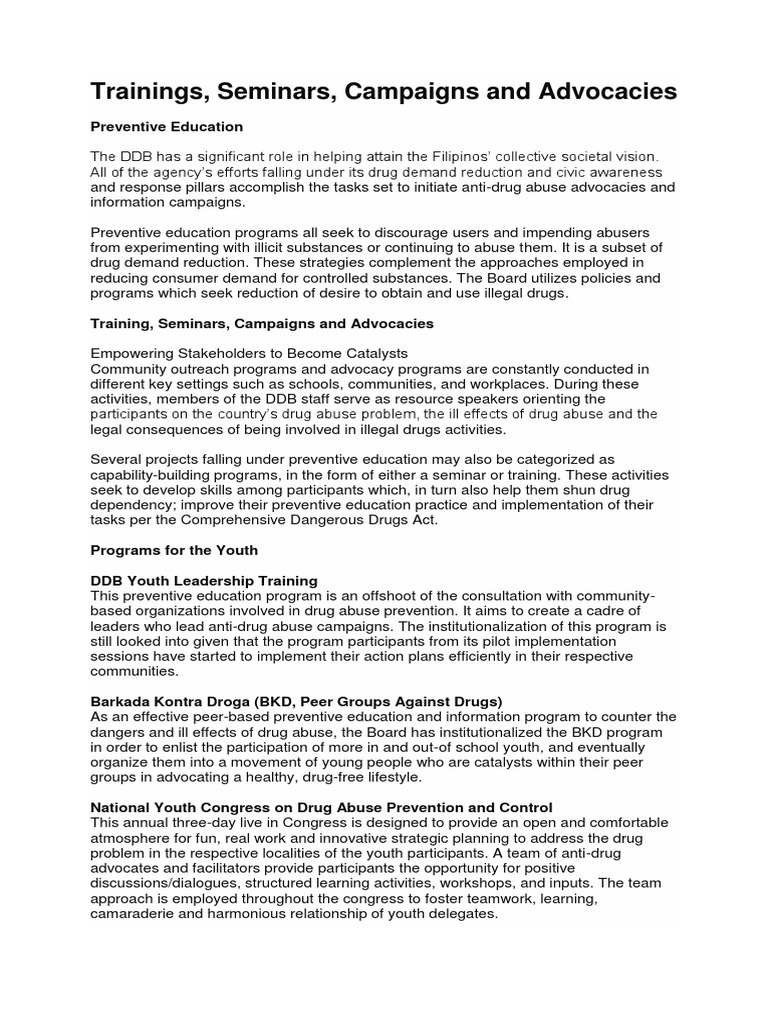 DDB's Drug Education Programs | PDF | Substance Abuse | Curriculum
