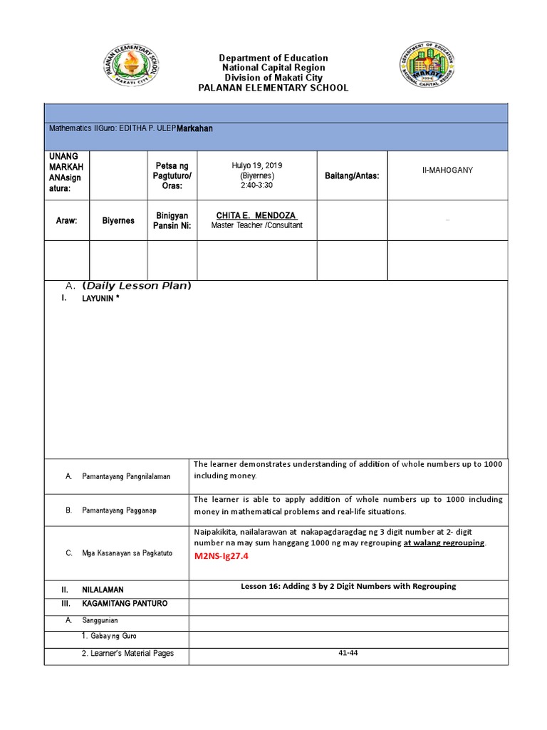 Classroom Observation DLP - Math Adding Numbers Without Regrouping | PDF