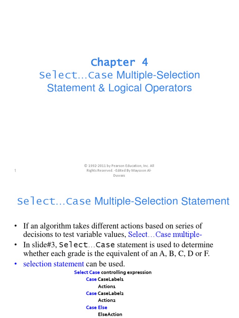 Select Case Multiple-Selection Statement & Logical Operators | PDF ...