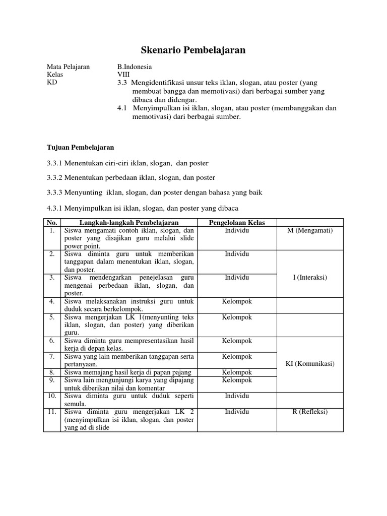 Contoh Skenario Pembelajaran | PDF