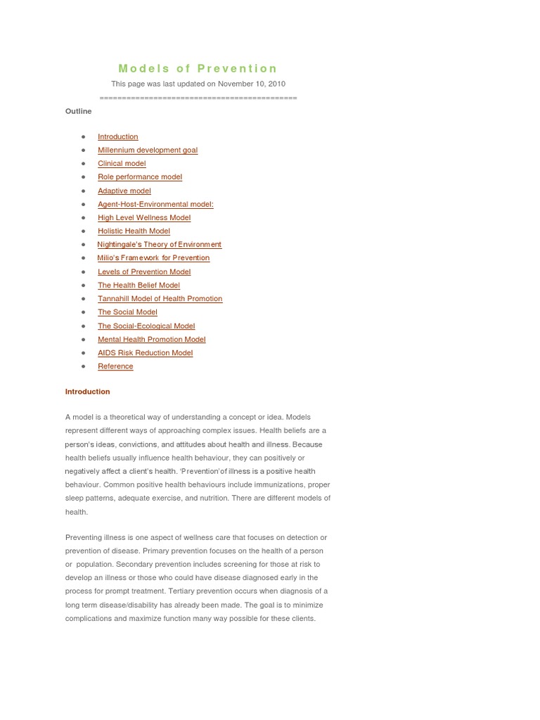 Models of Prevention | Download Free PDF | Preventive Healthcare ...