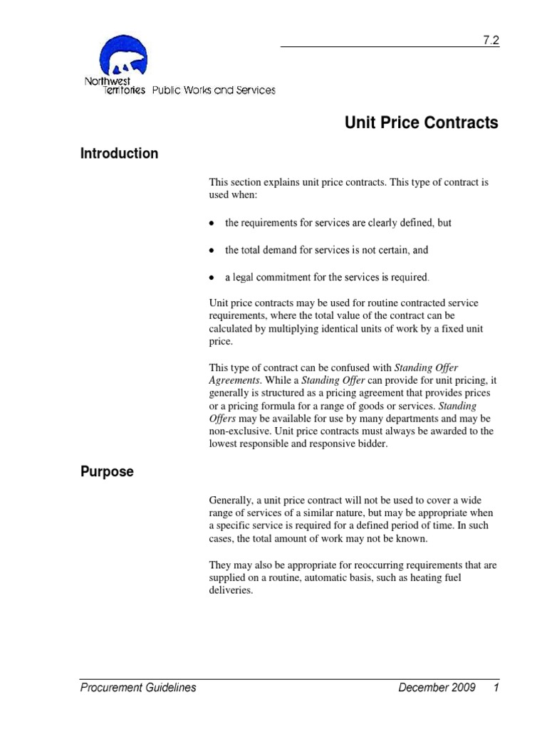 Unit Price Contracts: Agreements. While A Standing Offer Can Provide ...