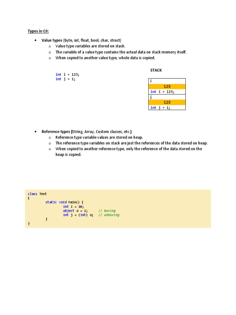 Types in C#: Value Types (Byte, Int, Float, Bool, Char, Struct) | PDF | Class (Computer ...