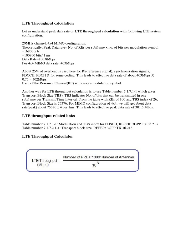 LTE Throughput Calculation | PDF