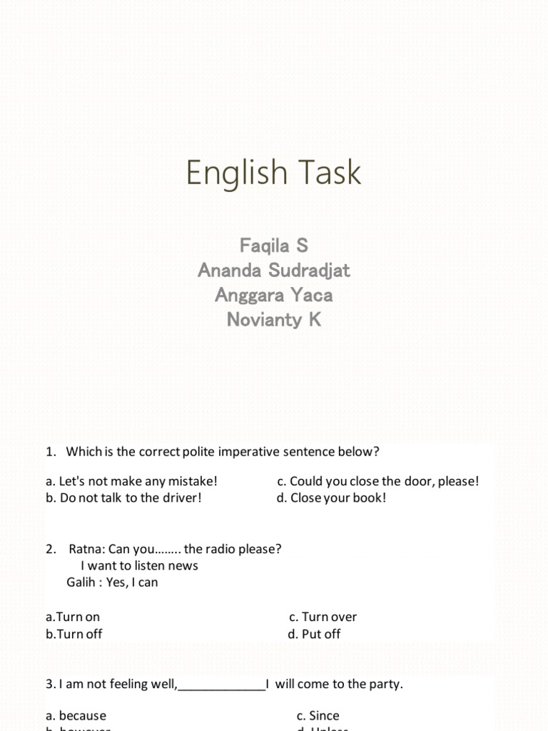 English Task: Analyzing Grammar, Vocabulary and Comprehension Questions ...