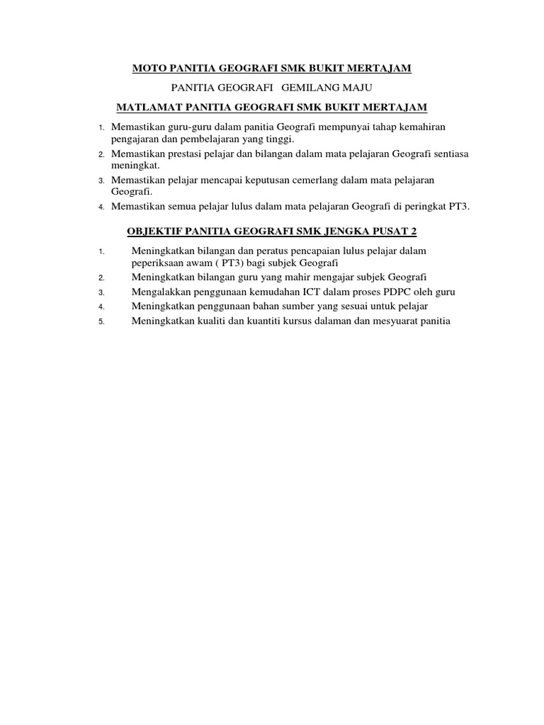 Moto Panitia Geografi SMK Bukit Mertajam | PDF