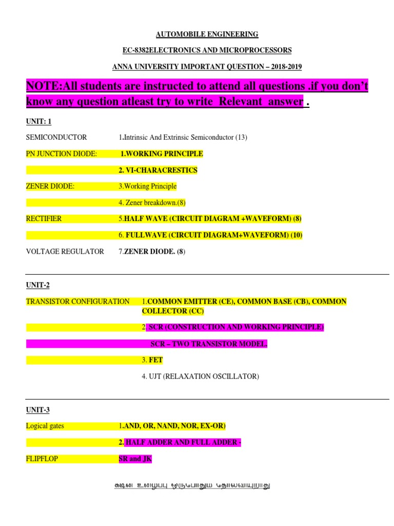 Important Questions for Automobile Engineering | PDF | Science ...