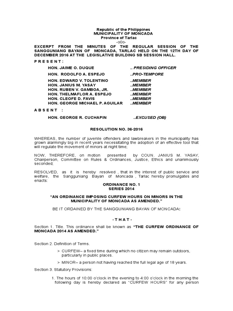 Ordinance On Curfew Hours As Amended PDF | PDF | Government Information ...