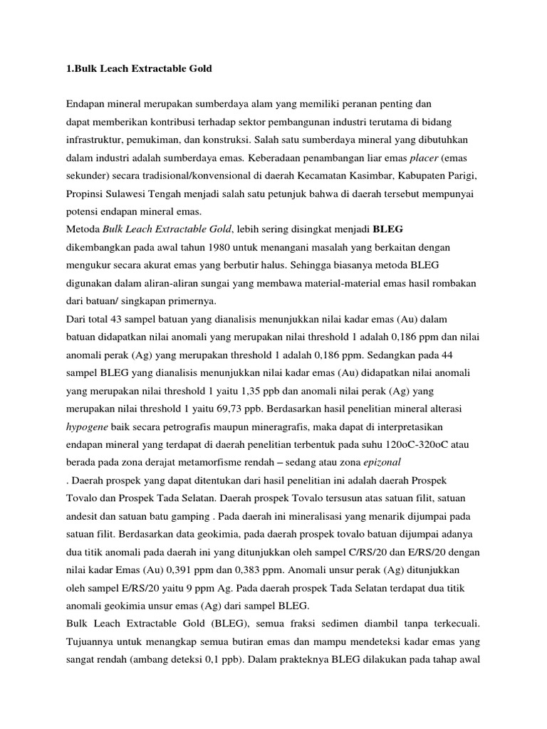 BLEG Analysis Illuminates Gold Prospects in Central Sulawesi | PDF