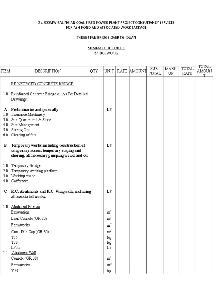 Three Span Bridge Over Sg. Duan: Summary of Tender for Reinforced ...