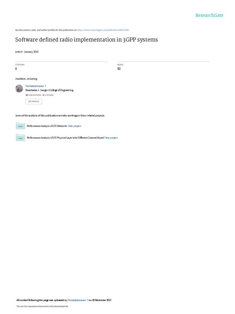 Software Defined Radio Implementation in 3GPP Systems: January 2015 | PDF | Software Defined ...