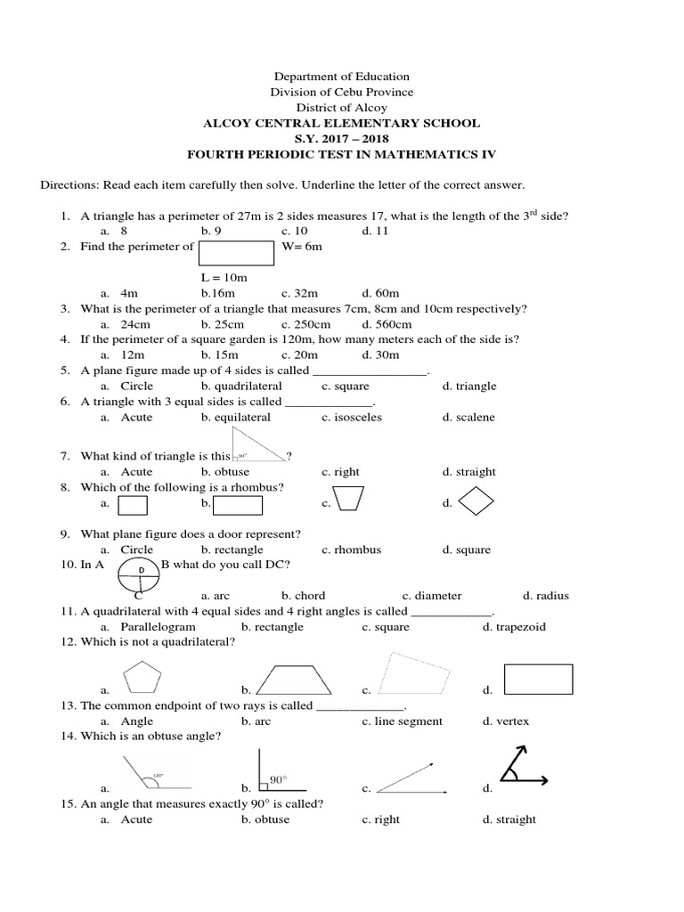 Alcoy Central Elementary Math Test | PDF | Area | Triangle