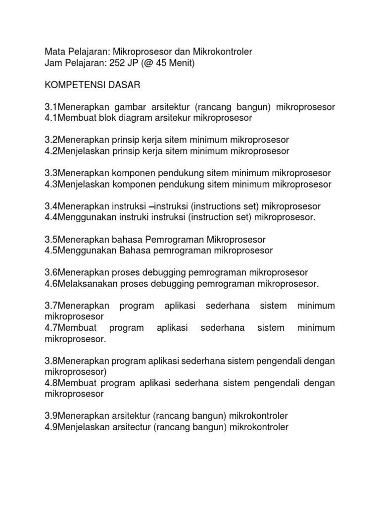 Kompetensi Dasar Mikrokontroler Mikroprosesor | PDF