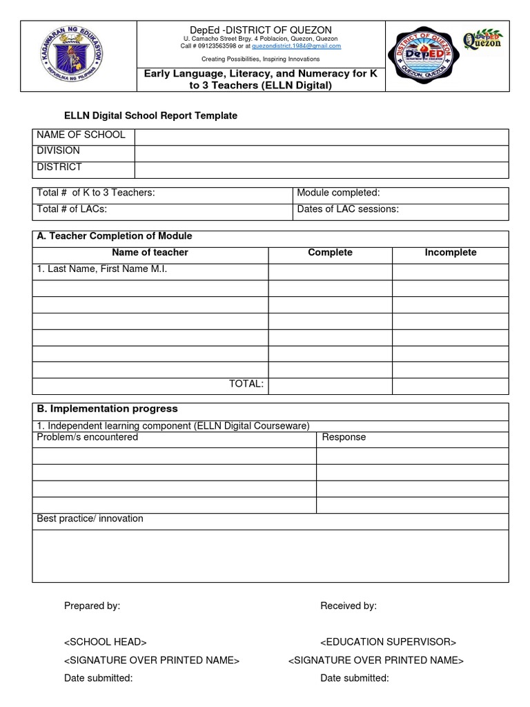 ELLN Digital School Report Template | PDF | Career & Growth | Language Arts & Discipline
