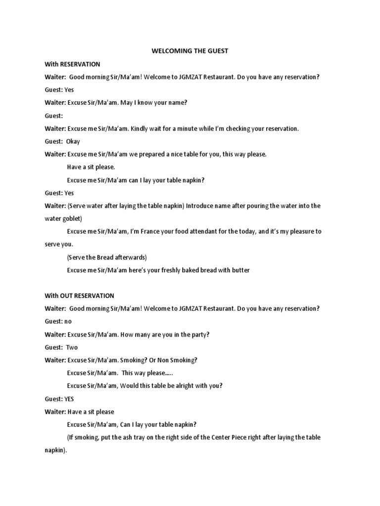 Welcoming The Guest | PDF | Hors D'oeuvre | Waiting Staff