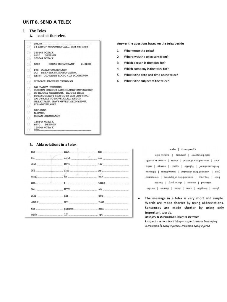 Unit 8. Send A Telex | PDF | Violence