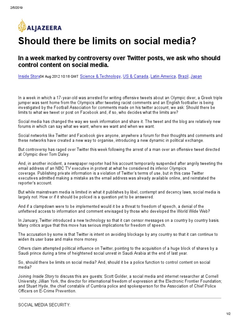 Social Media Limits and Freedom of Speech | PDF | Freedom Of Speech ...