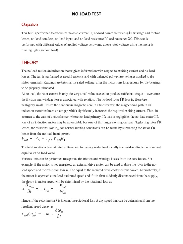 No Load Test: Objective | PDF | Electric Motor | Electric Power